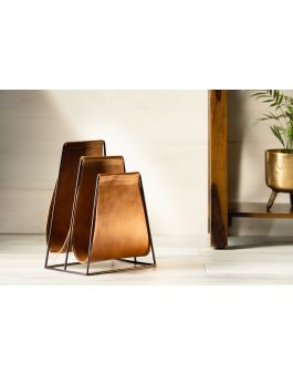 Buy Modern Brown Magazine Stand - Metal & Leather | SG Home